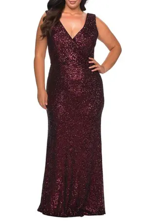 La Femme Long Sequin Gown - Wine