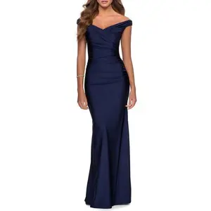 La Femme Off-the-shoulder Sweetheart Gown - Navy