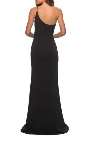 La Femme One-shoulder Column Gown - Black