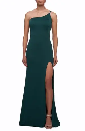 La Femme La Femme One-Shoulder Column Gown Emerald