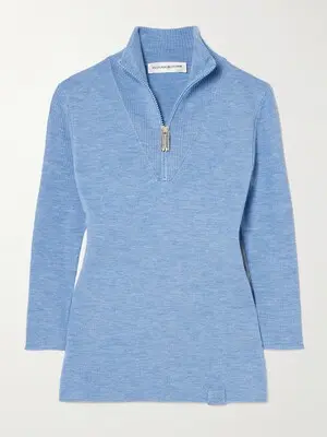Victoria Beckham Ribbed Merino Wool-blend Half-zip Sweater - Blue