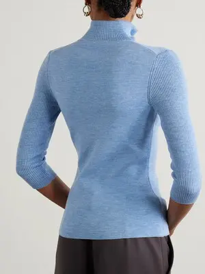 Victoria Beckham Ribbed Merino Wool-blend Half-zip Sweater - Blue