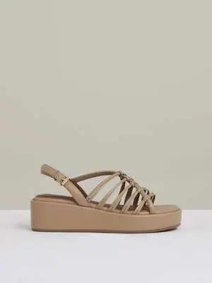 REISS Lana Leather Knot Strappy Platform Sandals