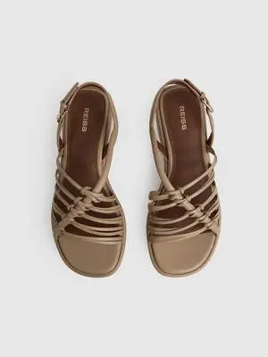 REISS Lana Leather Knot Strappy Platform Sandals