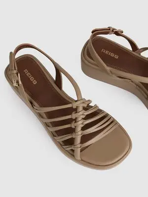 REISS Lana Leather Knot Strappy Platform Sandals