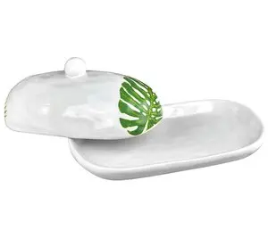 GODINGER Monstera & Palm Leaf Butter Dish