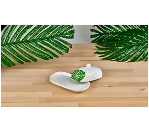 GODINGER Monstera & Palm Leaf Butter Dish