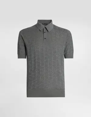 Dolce & Gabbana Silk Polo-shirt With All-over Dg Logo Embroidery - Grey