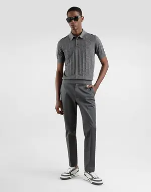 Dolce & Gabbana Silk Polo-shirt With All-over Dg Logo Embroidery - Grey