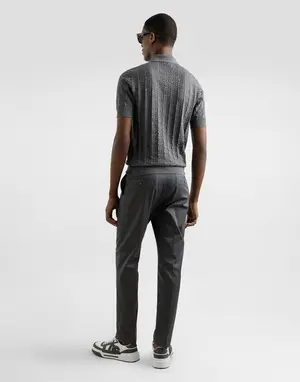 Dolce & Gabbana Silk Polo-shirt With All-over Dg Logo Embroidery - Grey