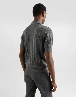 Dolce & Gabbana Silk Polo-shirt With All-over Dg Logo Embroidery - Grey