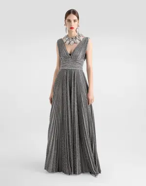 Dolce & Gabbana Long Pleated Dress With Micro-sequin Embellishment