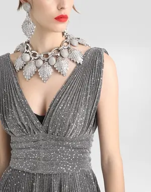 Dolce & Gabbana Long Pleated Dress With Micro-sequin Embellishment