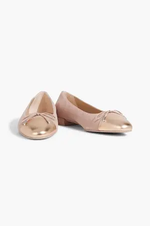 STUART WEITZMAN Leather-trimmed Suede Ballet Flats
