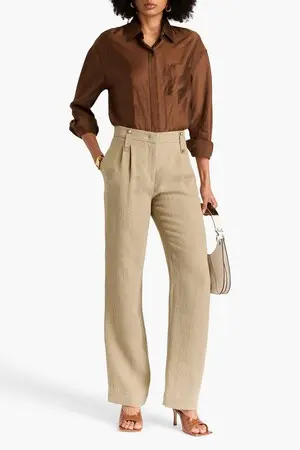 Alberta Ferretti Studded Pleated Linen Pants