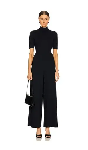 Susana Monaco Mock Neck Short Sleeve Jumpsuit - Black
