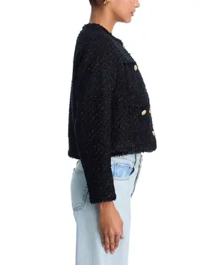 Aqua Tweed Collarless Jacket - Black