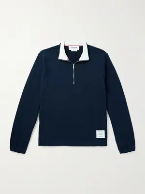 Thom Browne Logo-appliquéd Cotton-jersey Half-zip Sweatshirt - Blue