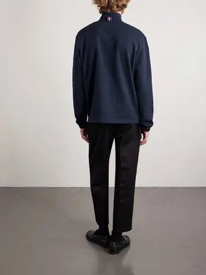 Thom Browne Logo-appliquéd Cotton-jersey Half-zip Sweatshirt - Blue