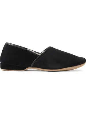 Derek Rose Crawford Leather-trimmed Shearling-lined Suede Slippers