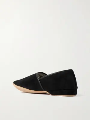 Derek Rose Crawford Leather-trimmed Shearling-lined Suede Slippers
