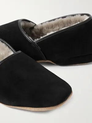 Derek Rose Crawford Leather-trimmed Shearling-lined Suede Slippers