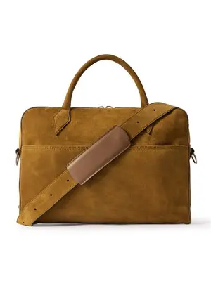 METIER Métier Closer Slim Leather-trimmed Suede Briefcase - Brown