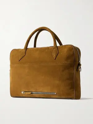 METIER Métier Closer Slim Leather-trimmed Suede Briefcase - Brown
