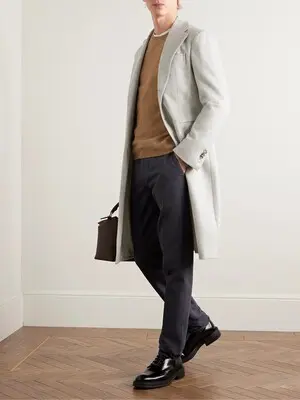 DE PETRILLO Herringbone Virgin Wool And Cashmere-blend Overcoat
