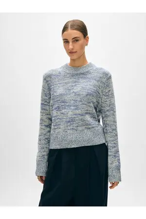 WHITE & WARREN White + Warren Cashmere Wide Rib Trim Crewneck