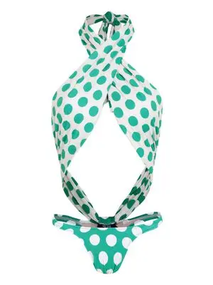 AMIR SLAMA Polka-dot Swimsuit - Green