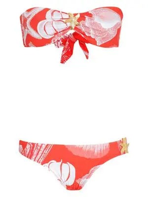 AMIR SLAMA Starfish Brooch Bandeau Bikini - Red
