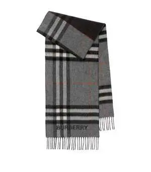 Burberry Cashmere Contrast Check Scarf Grey
