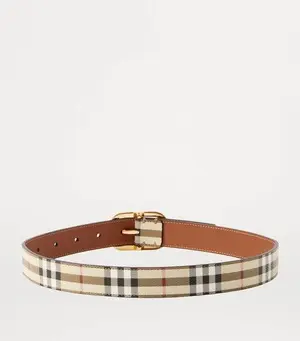 Burberry Check Belt With Gold Tone Buckle - Neutral