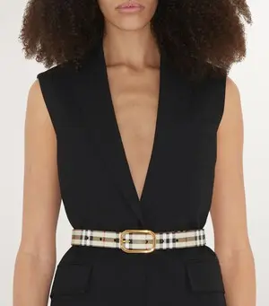 Burberry Check Belt With Gold Tone Buckle - Neutral