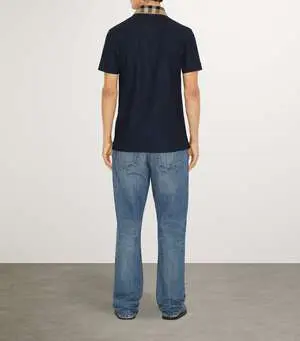 Burberry Cotton Check-collar Polo Shirt - Navy