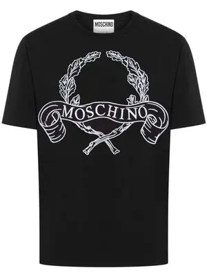 Moschino Laurel Crown-embroidered Jersey T-shirt - Black