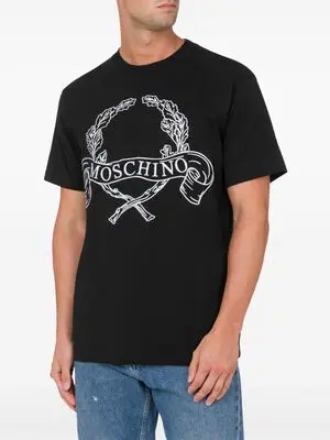 Moschino Laurel Crown-embroidered Jersey T-shirt - Black