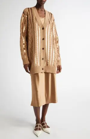 Max Mara Sequin Cable Stitch Wool & Cashmere Cardigan
