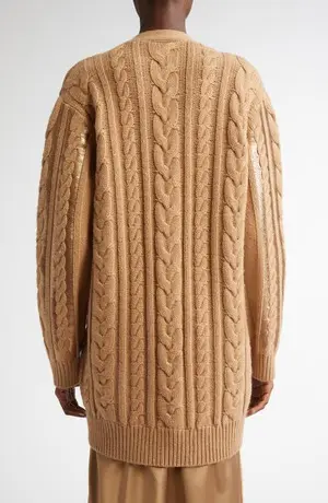 Max Mara Sequin Cable Stitch Wool & Cashmere Cardigan
