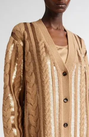 Max Mara Sequin Cable Stitch Wool & Cashmere Cardigan