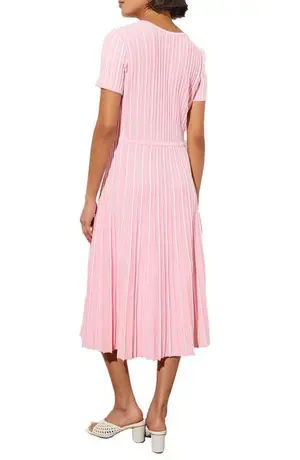 Ming Wang Modern Fit Stripe A-line Knit Dress - Rose/ White