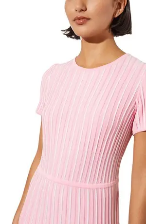 Ming Wang Modern Fit Stripe A-line Knit Dress - Rose/ White