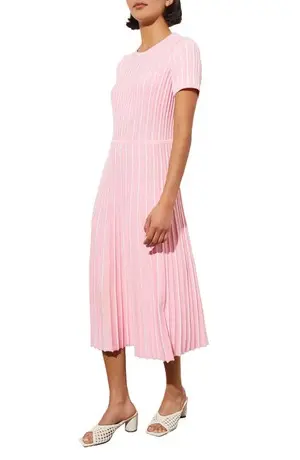 Ming Wang Modern Fit Stripe A-line Knit Dress - Rose/ White