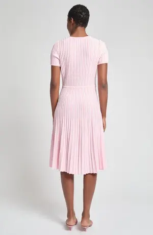 Ming Wang Modern Fit Stripe A-line Knit Dress - Rose/ White