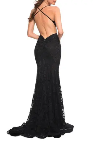 La Femme Mermaid Lace Gown With Low Back