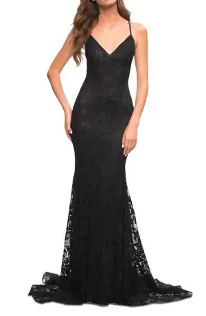 La Femme Mermaid Lace Gown With Low Back