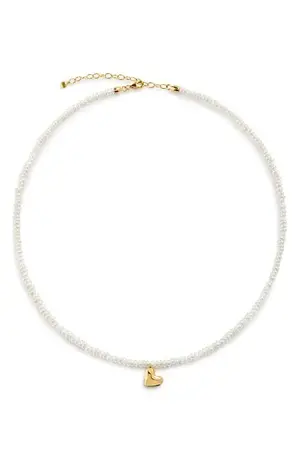 Monica Vinader Mini Heart Pearl Necklace - 18ct Gold Vermeil / Pearl