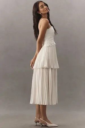 AMUR Esme Laser-cut Floral Tiered Midi Dress