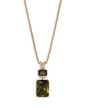 Nadri Macaron Cubic Zirconia Double Drop Pendant Necklace - Gold/green